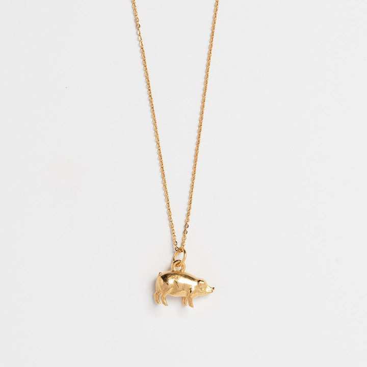 Lucky Pig Charm Necklace 18ct Gold Vermeil | Blackbird Jewellery